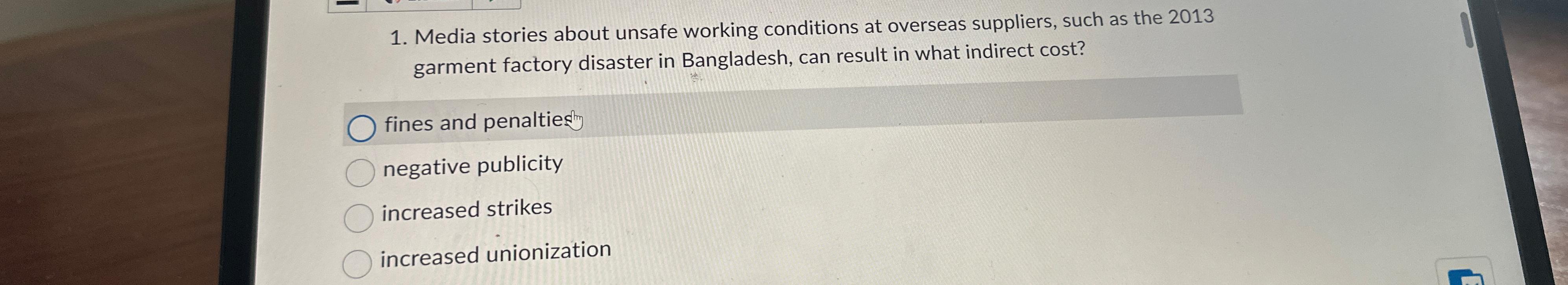 Solved Media stories about unsafe working conditions at | Chegg.com