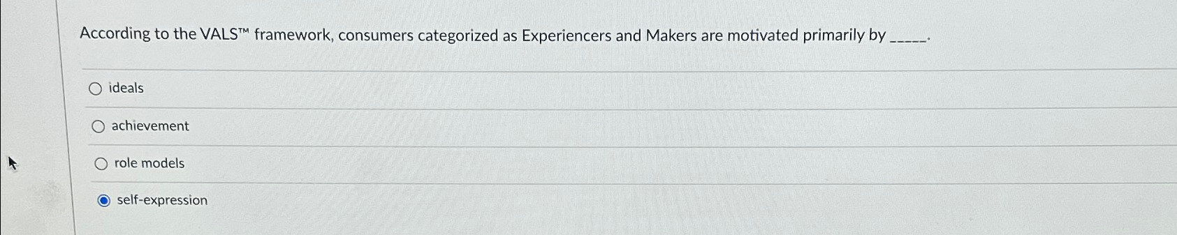 Solved According to the VALS ?TM ﻿framework, consumers | Chegg.com