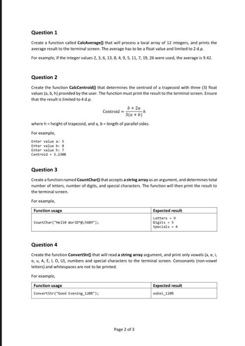 Solved Question 1 Create a function called CalcAverage0) | Chegg.com