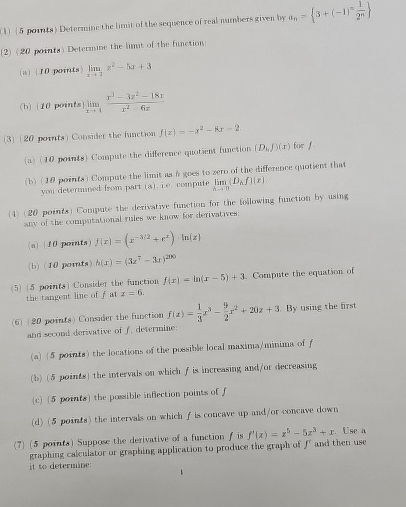 Solved (1) (5 ﻿pouts) ﻿Detprmine the limit of the sequence | Chegg.com