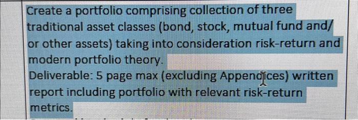 Solved Create a portfolio comprising collection of three | Chegg.com