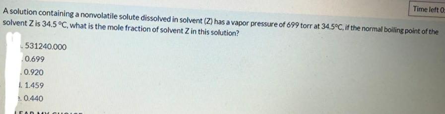 Solved Time left 0 A solution containing a nonvolatile | Chegg.com