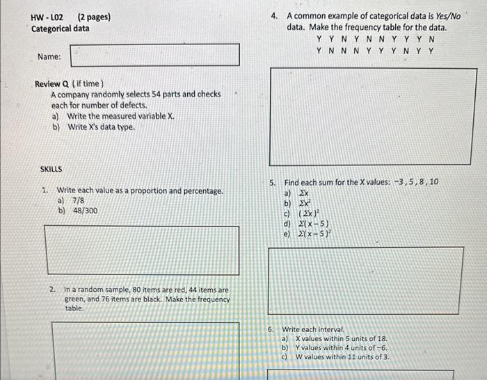 Solved HW - L02 (2 pages) 4. A common example of categorical | Chegg.com