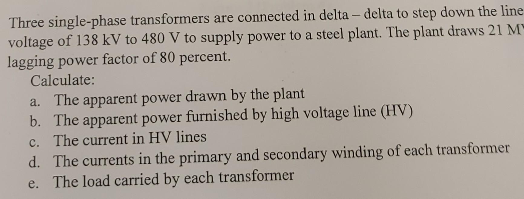 Solved Three single-phase transformers are connected in | Chegg.com