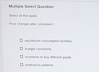Solved Multiple Select QuestionSelect all that applyPrice | Chegg.com