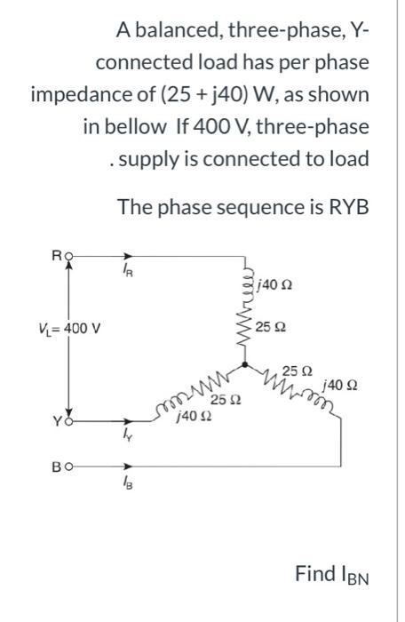 Solved A balanced, three-phase, Y- connected load has per | Chegg.com