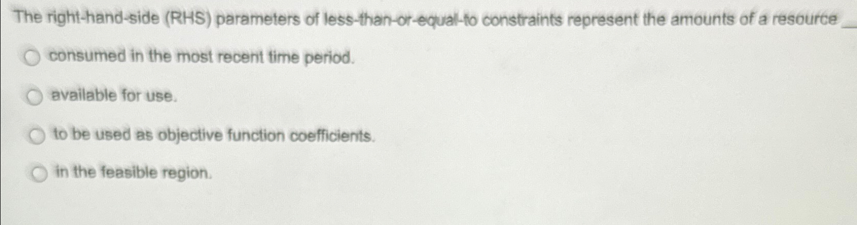 Solved The right-hand-side (RHS) ﻿parameters of | Chegg.com