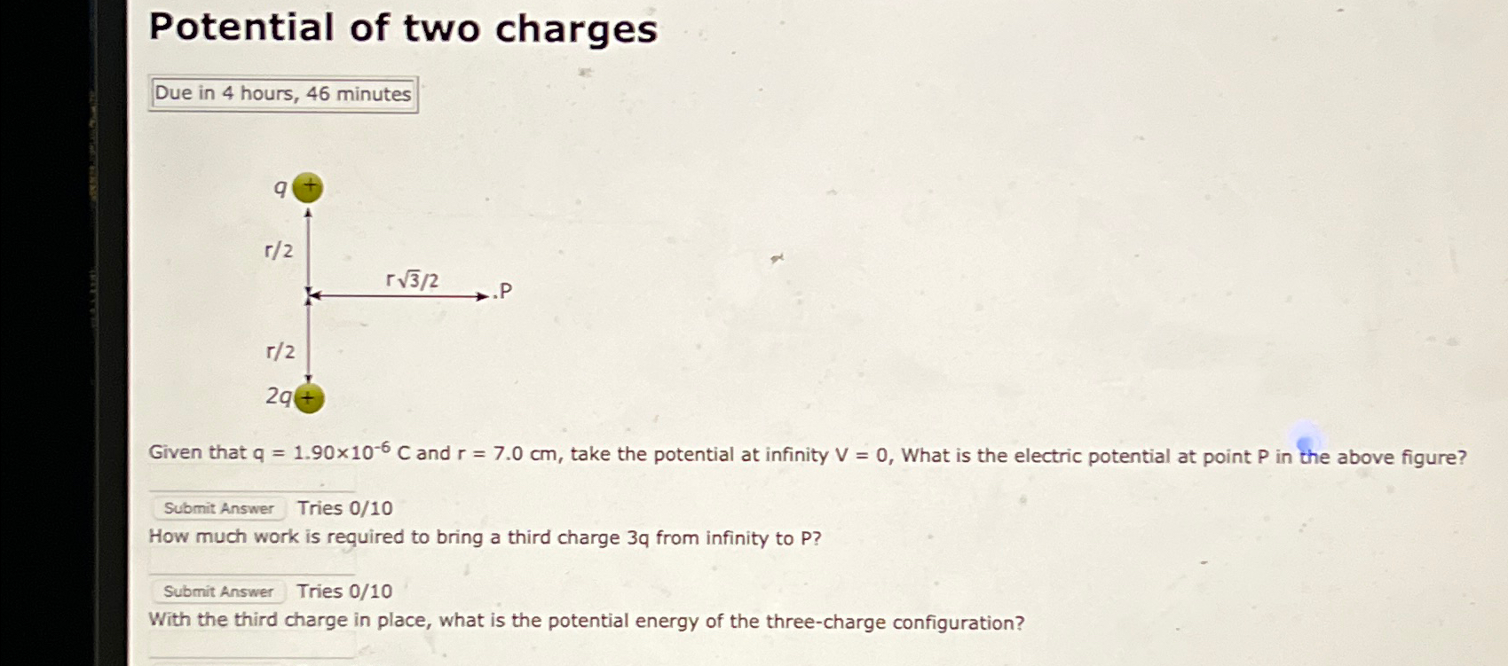 Solved Potential of two chargesDue in 4 ﻿hours, 46 | Chegg.com