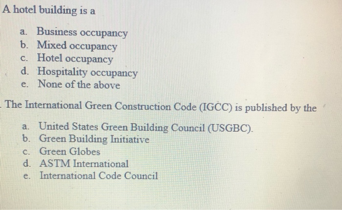 Solved A hotel building is a a. Business occupancy b. Mixed | Chegg.com
