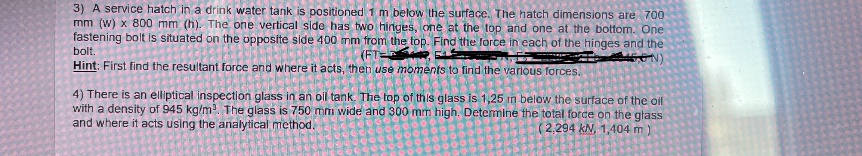 Solved A service hatch in a drink water tank is positioned | Chegg.com