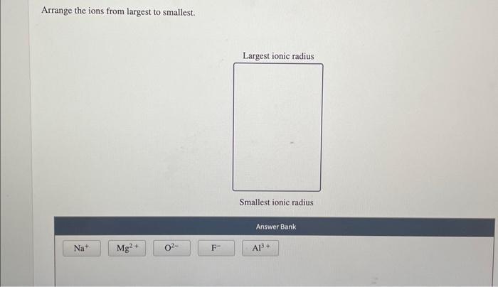 Solved Arrange the ions from largest to smallest. | Chegg.com
