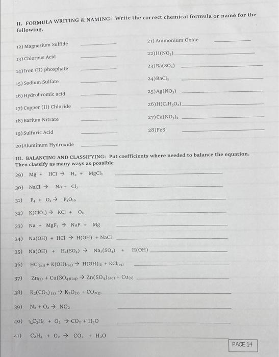 Solved II. FORMULA WRITING \& NAMING: Write the correct | Chegg.com