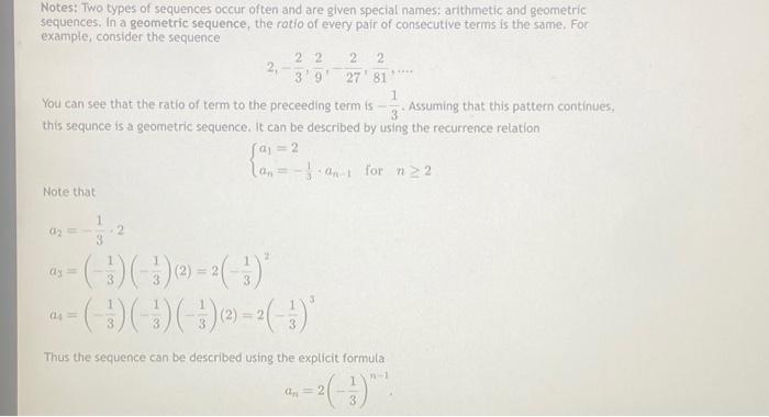 Solved Notes: Two types of sequences occur often and are | Chegg.com