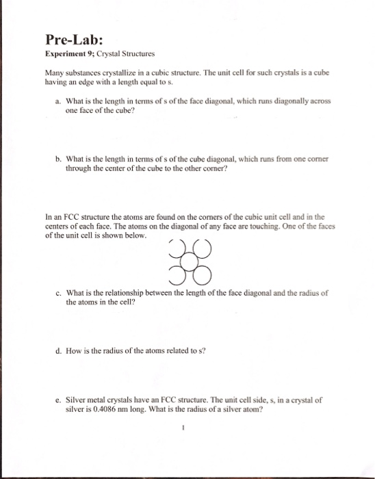 Solved Pre-Lab: Experiment 9; Crystal Structures Many | Chegg.com
