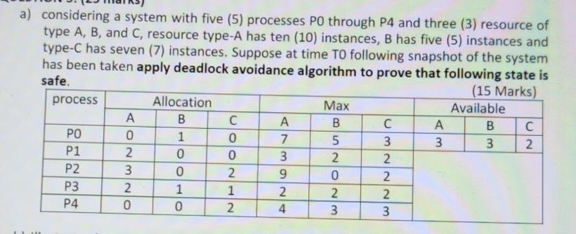 Solved a) considering a system with five (5) processes PO | Chegg.com