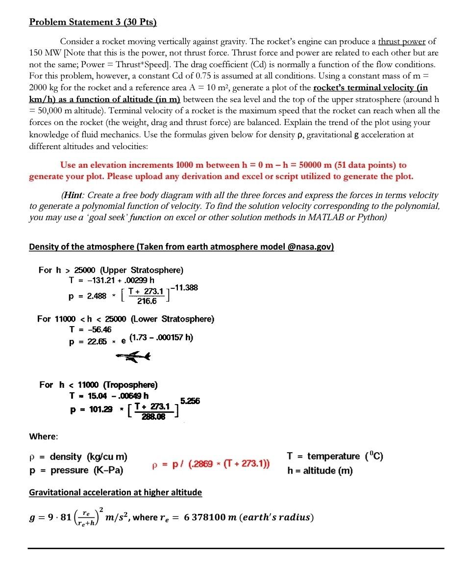 Problem Statement 3 (30 Pts) Consider a rocket moving | Chegg.com