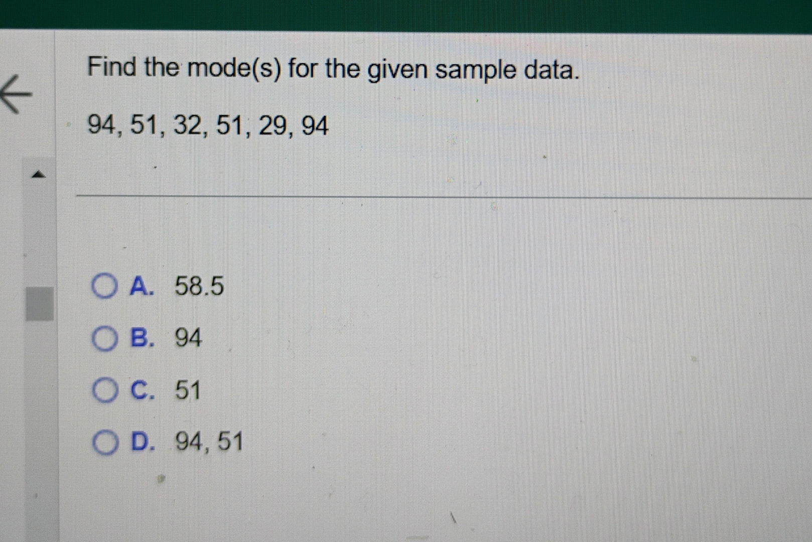Find the mode(s) ﻿for the given sample | Chegg.com