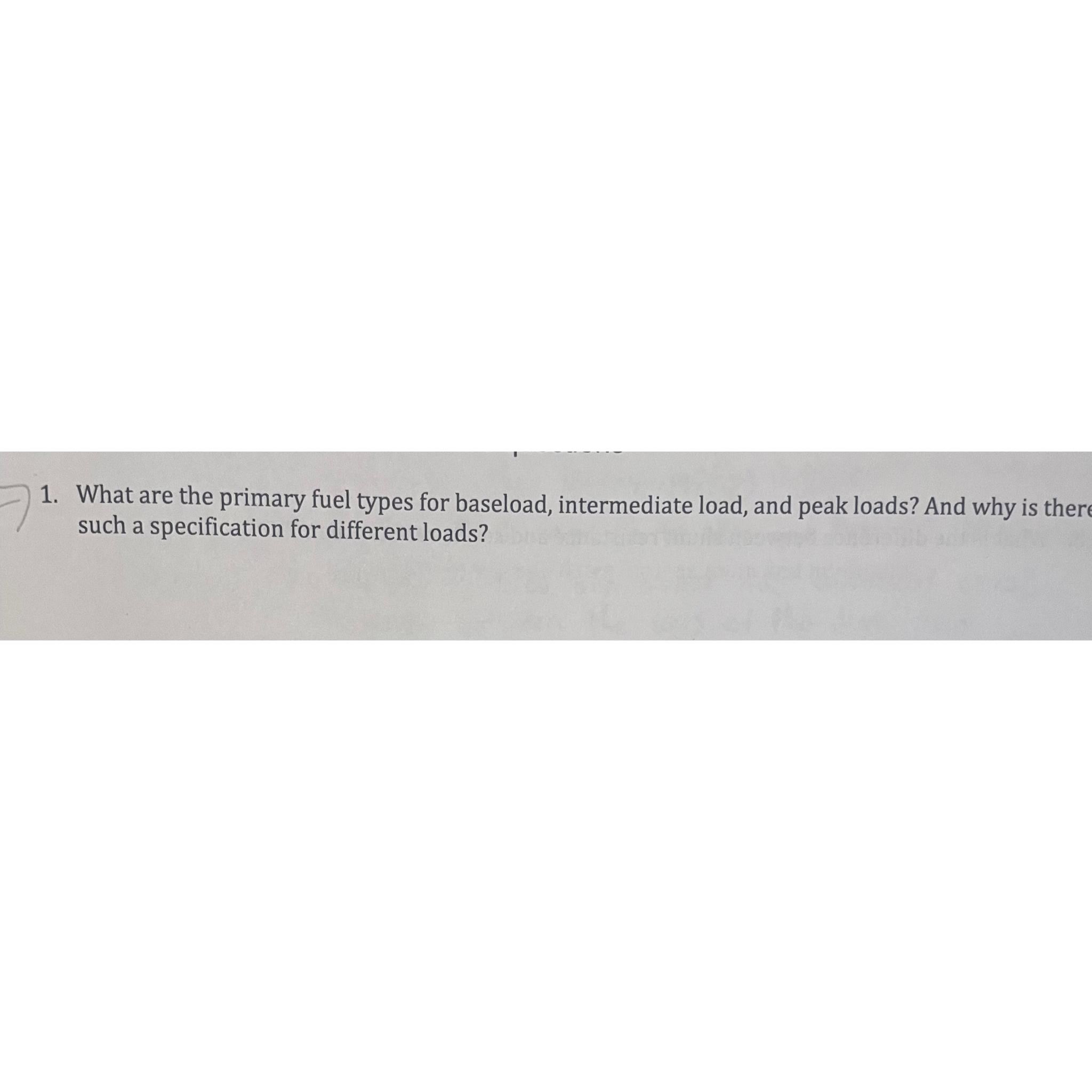 Solved What are the primary fuel types for baseload, | Chegg.com