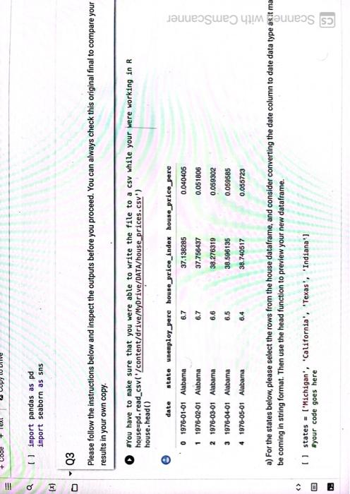 Solved [ ] import pandas as pd import seaborn as sns Q3 | Chegg.com