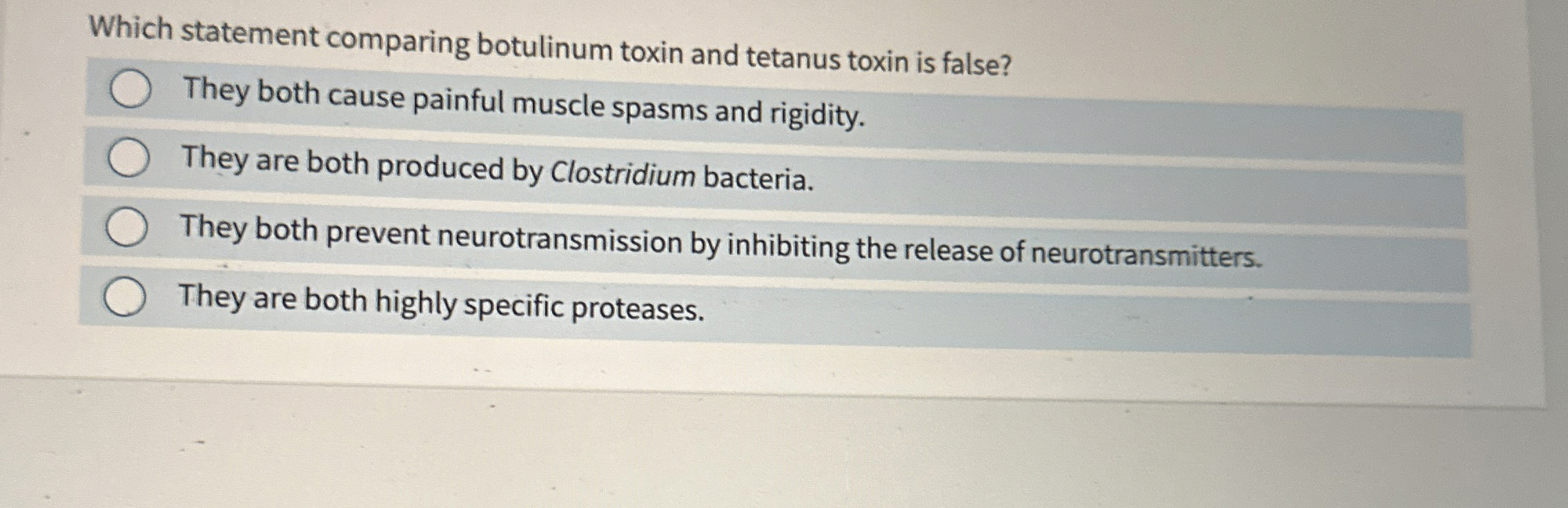 Solved Which statement comparing botulinum toxin and tetanus | Chegg.com