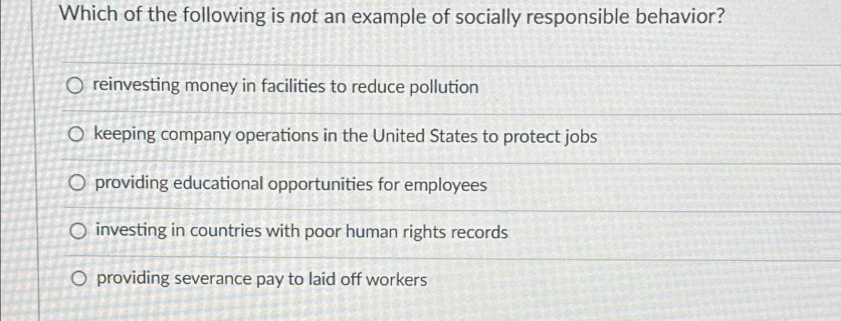 Solved Which of the following is not an example of socially | Chegg.com