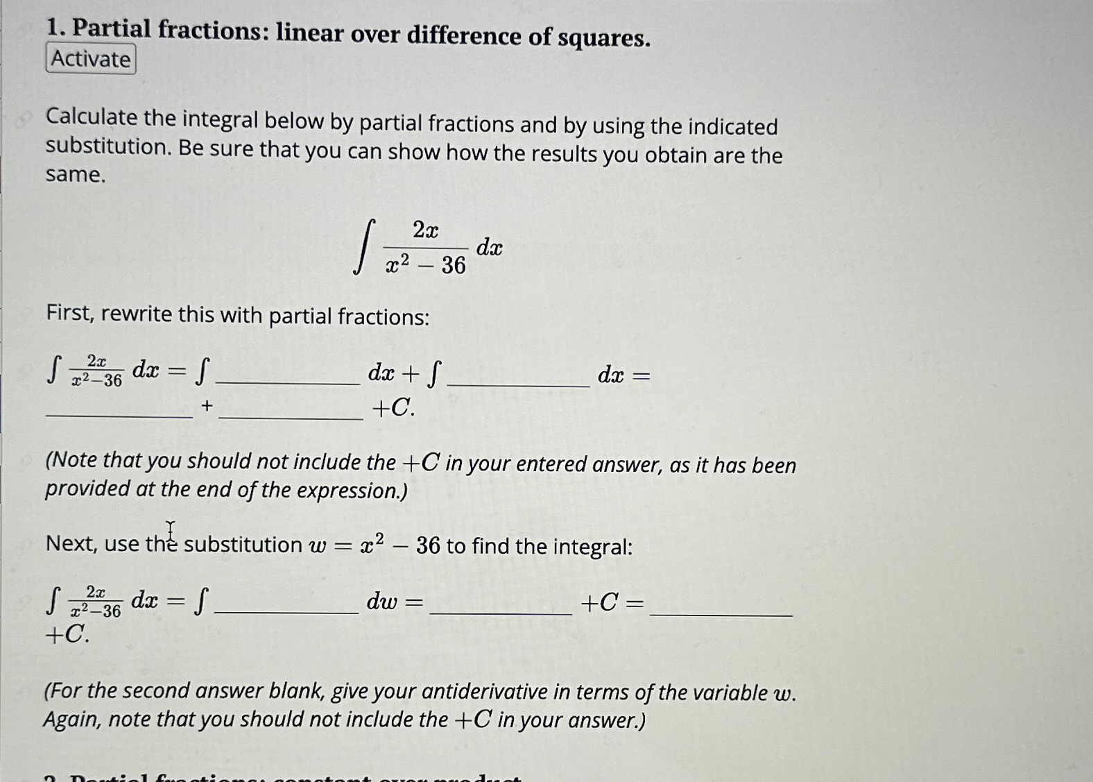Solved Partial fractions: linear over difference of | Chegg.com