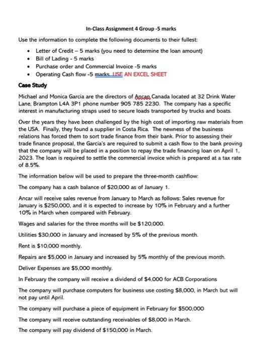 In-Class Assignment 4 Group -5 marks Use the | Chegg.com