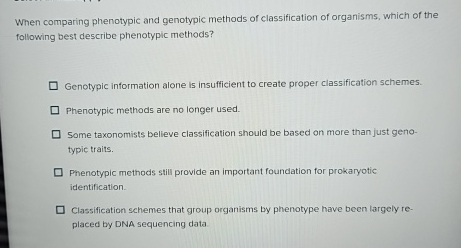 Solved When comparing phenotypic and genotypic methods of | Chegg.com