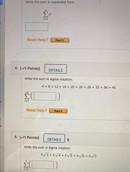 Solved Write the sum in expanded form. 4. [-/1 Points] Need | Chegg.com