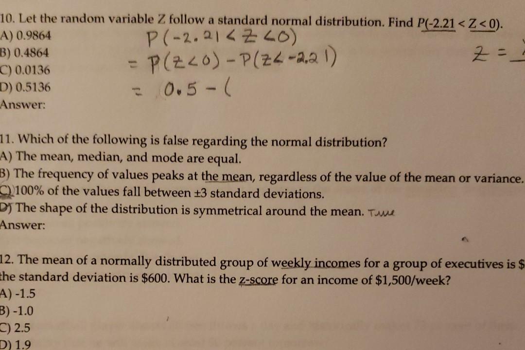 Solved 10 Let The Random Variable Z Follow A Standard 8181