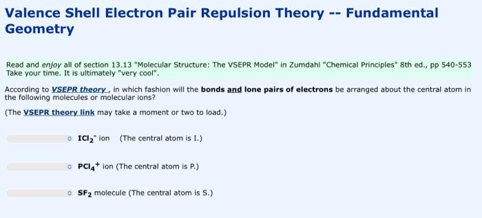 Solved Valence Shell Electron Pair Repulsion Theory -- | Chegg.com