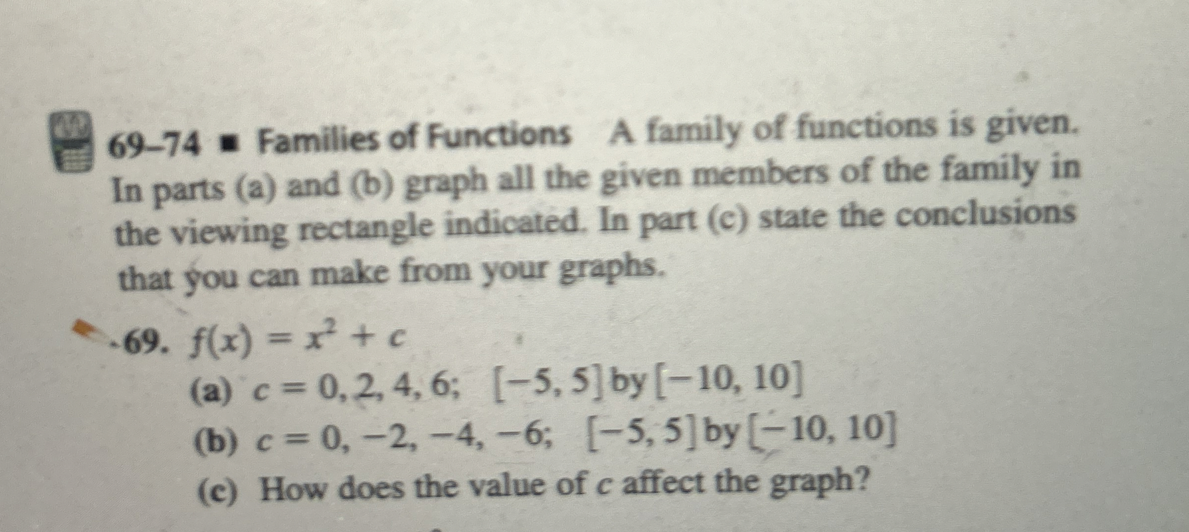 69-74 = ﻿Families of Functions A family of functions | Chegg.com
