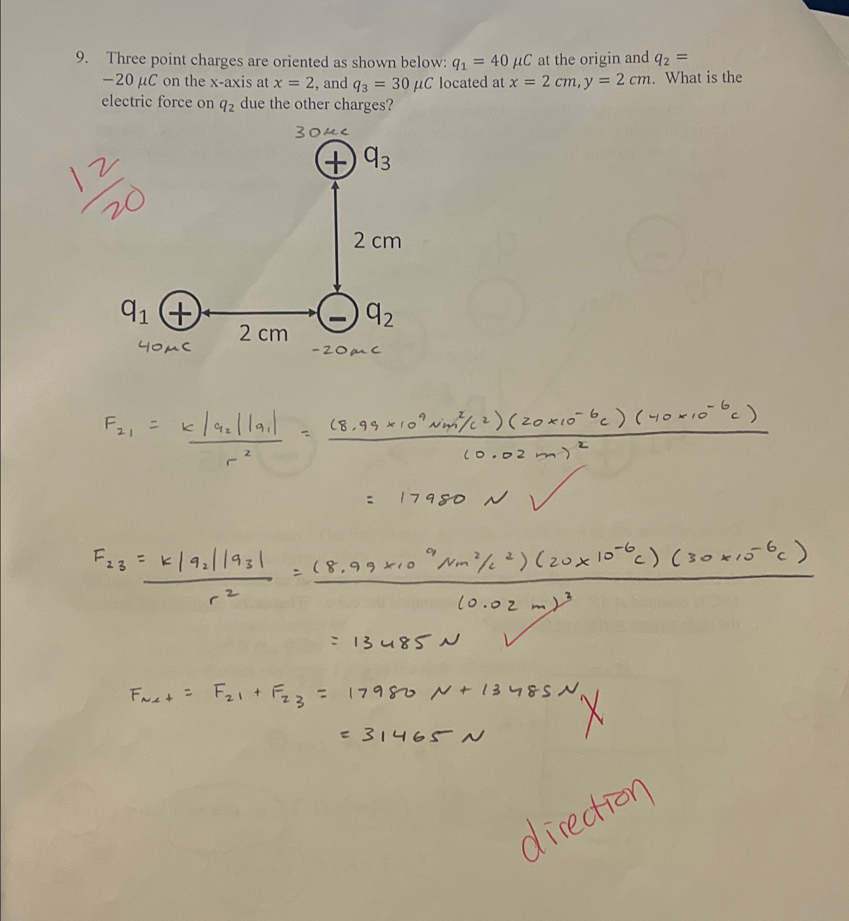 Solved Three point charges are oriented as shown below: | Chegg.com