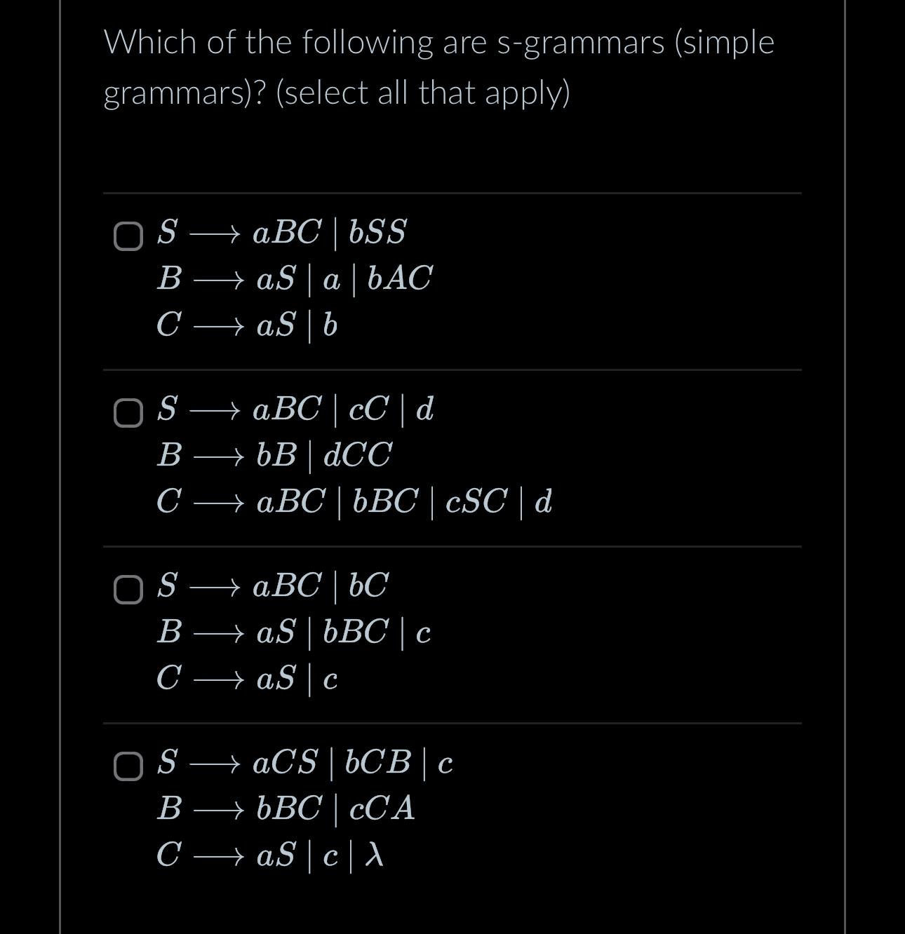 Solved Which of the following are s-grammars (simple | Chegg.com