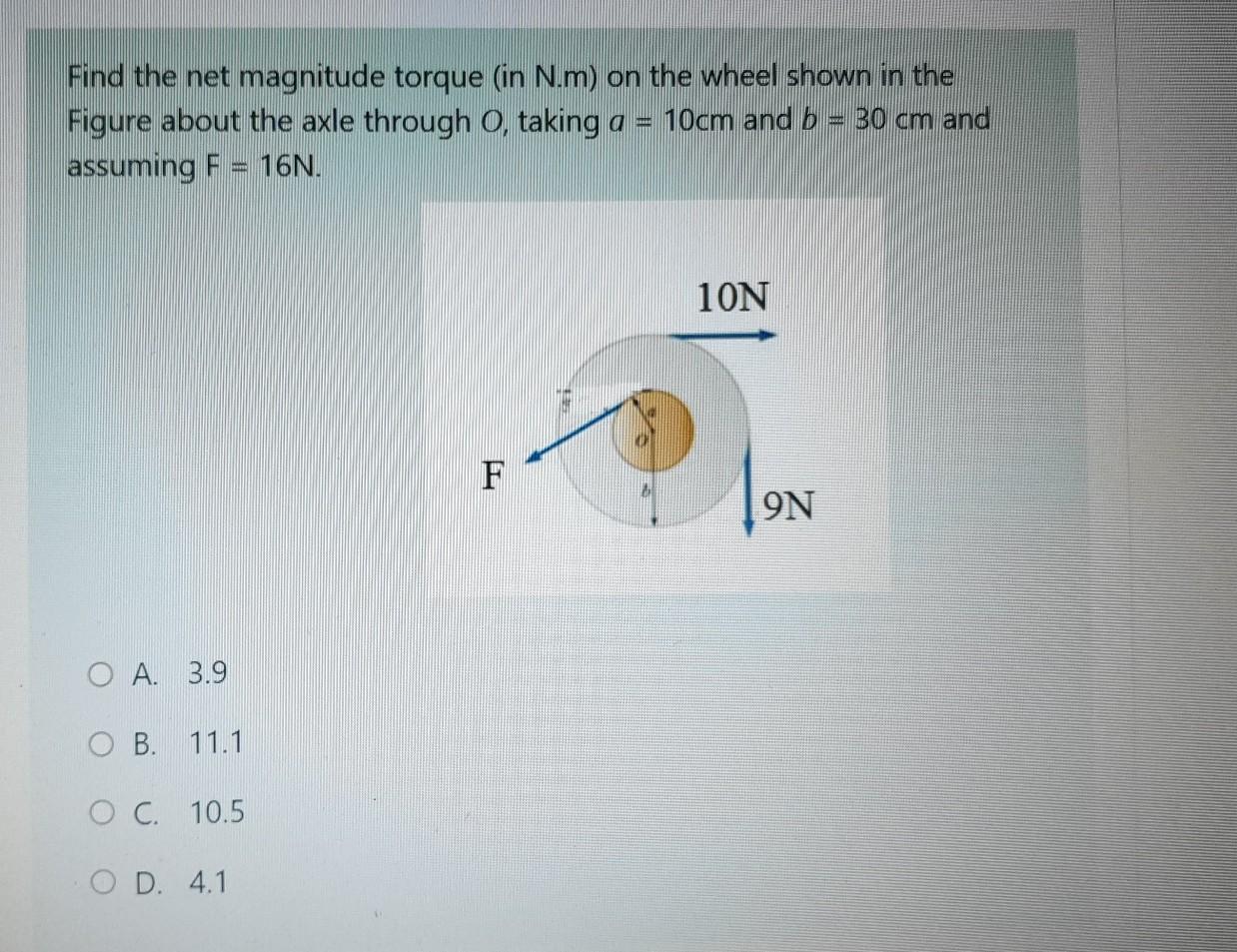 Solved Find the net magnitude torque (in N.m) on the wheel | Chegg.com