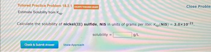 Solved Calculate the solubility of nickel(II) sulfide, NiS | Chegg.com