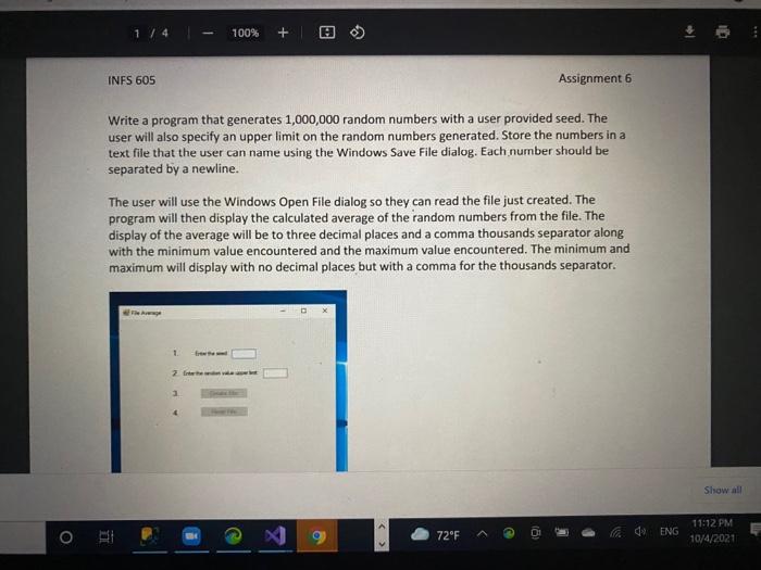 1 / 4 100% + INFS 605 Assignment 6 Write a program | Chegg.com