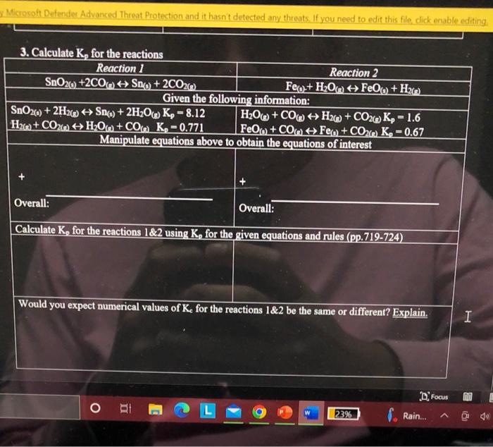 Solved 3. Calculate Kp for the reactions | Chegg.com