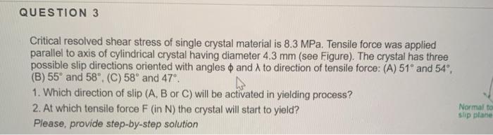 Solved QUESTION 3 Critical resolved shear stress of single | Chegg.com