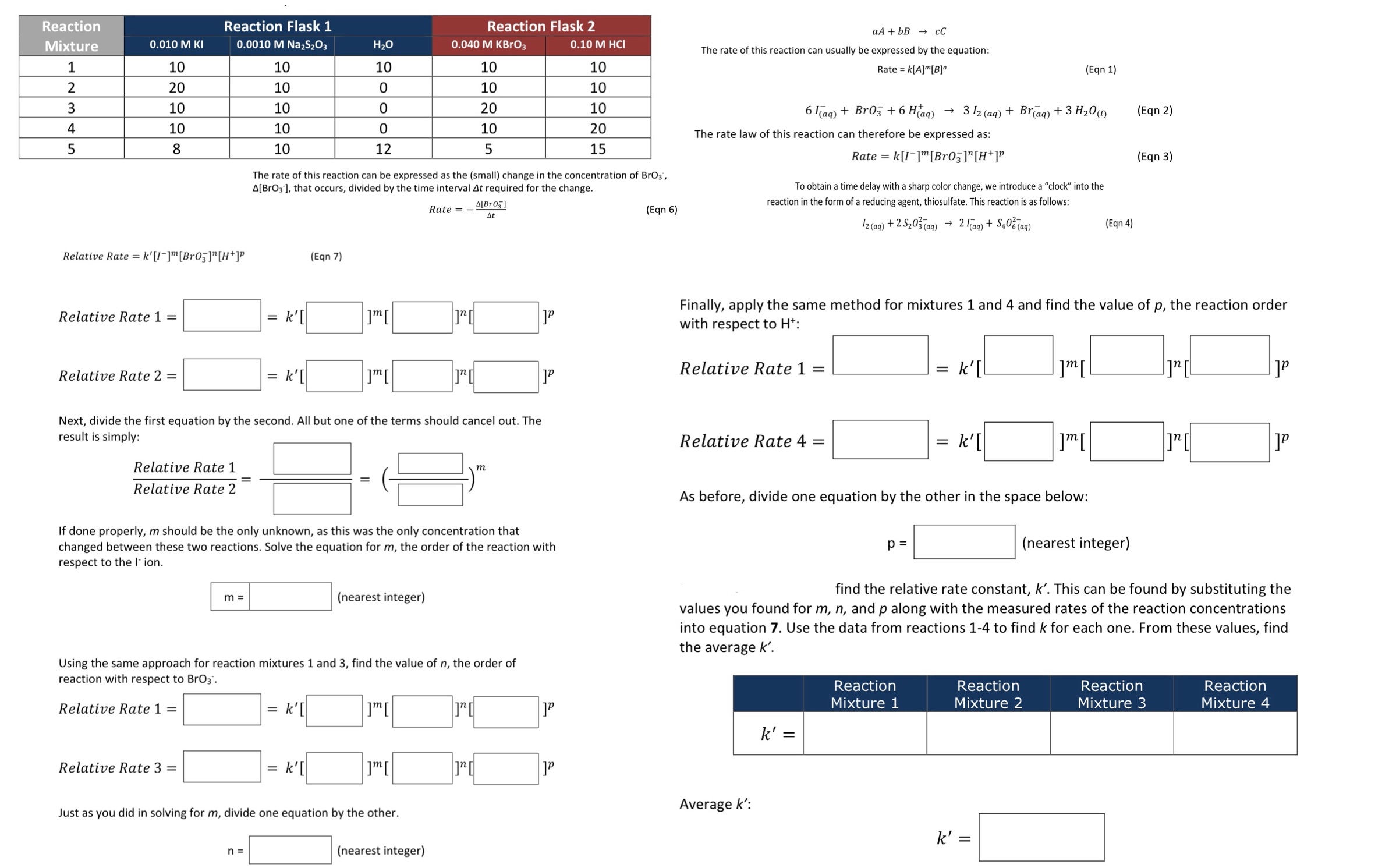 Fill in the table in with the reaction rate data, | Chegg.com