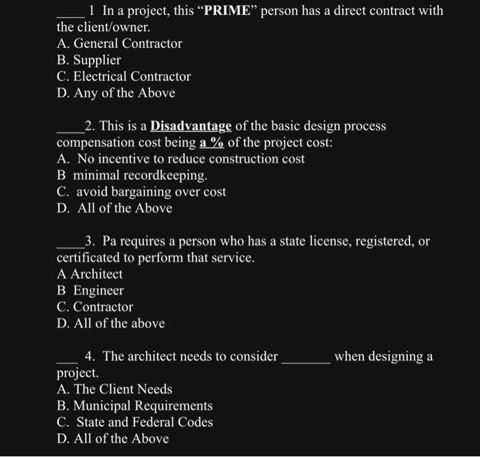 Solved 1 In a project, this "PRIME" person has a direct | Chegg.com