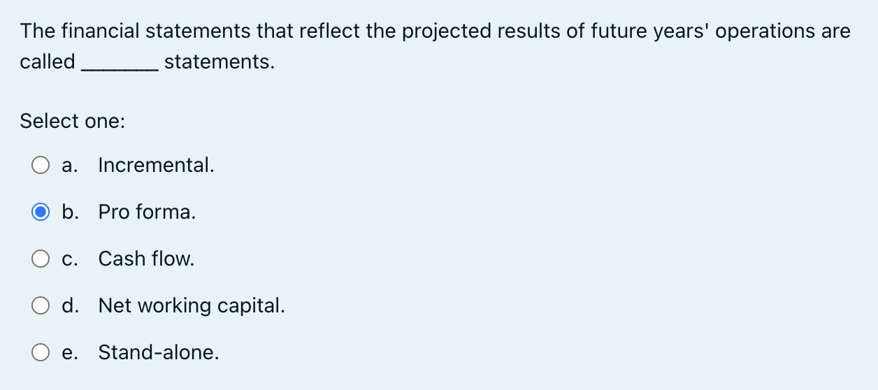 Solved The financial statements that reflect the projected | Chegg.com