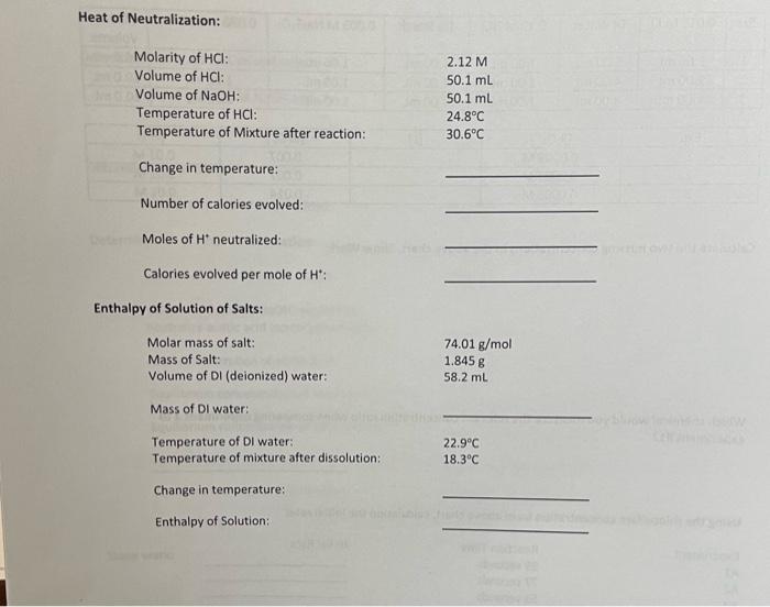 Solved Heat of Neutralization: Molarity of HCl : Volume of | Chegg.com