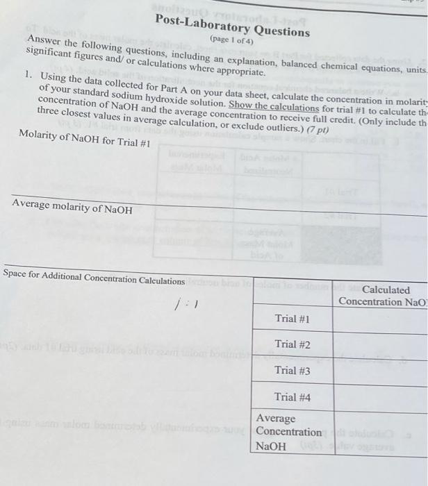 Solved Name: Date: Part A: Standardization of NaOH solution | Chegg.com