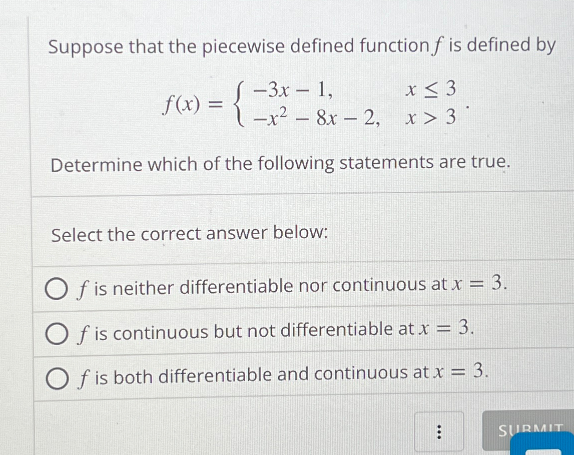 Solved Suppose that the piecewise defined function f ﻿is | Chegg.com