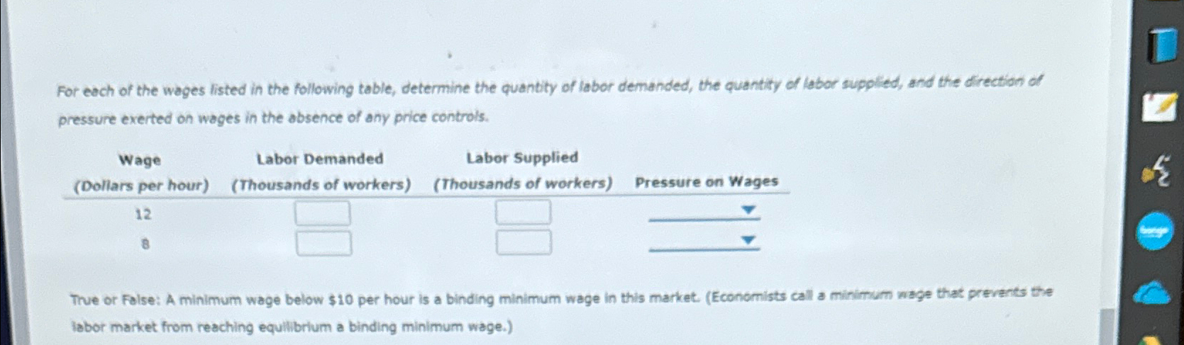 Solved For each of the wages listed in the following table, | Chegg.com