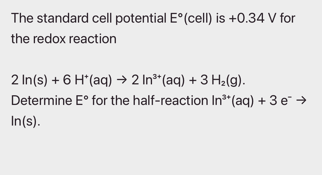 Solved The standard cell potential E° (cell) ﻿is +0.34V ﻿for | Chegg.com