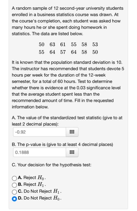 Solved A random sample of 12 second-year university students | Chegg.com