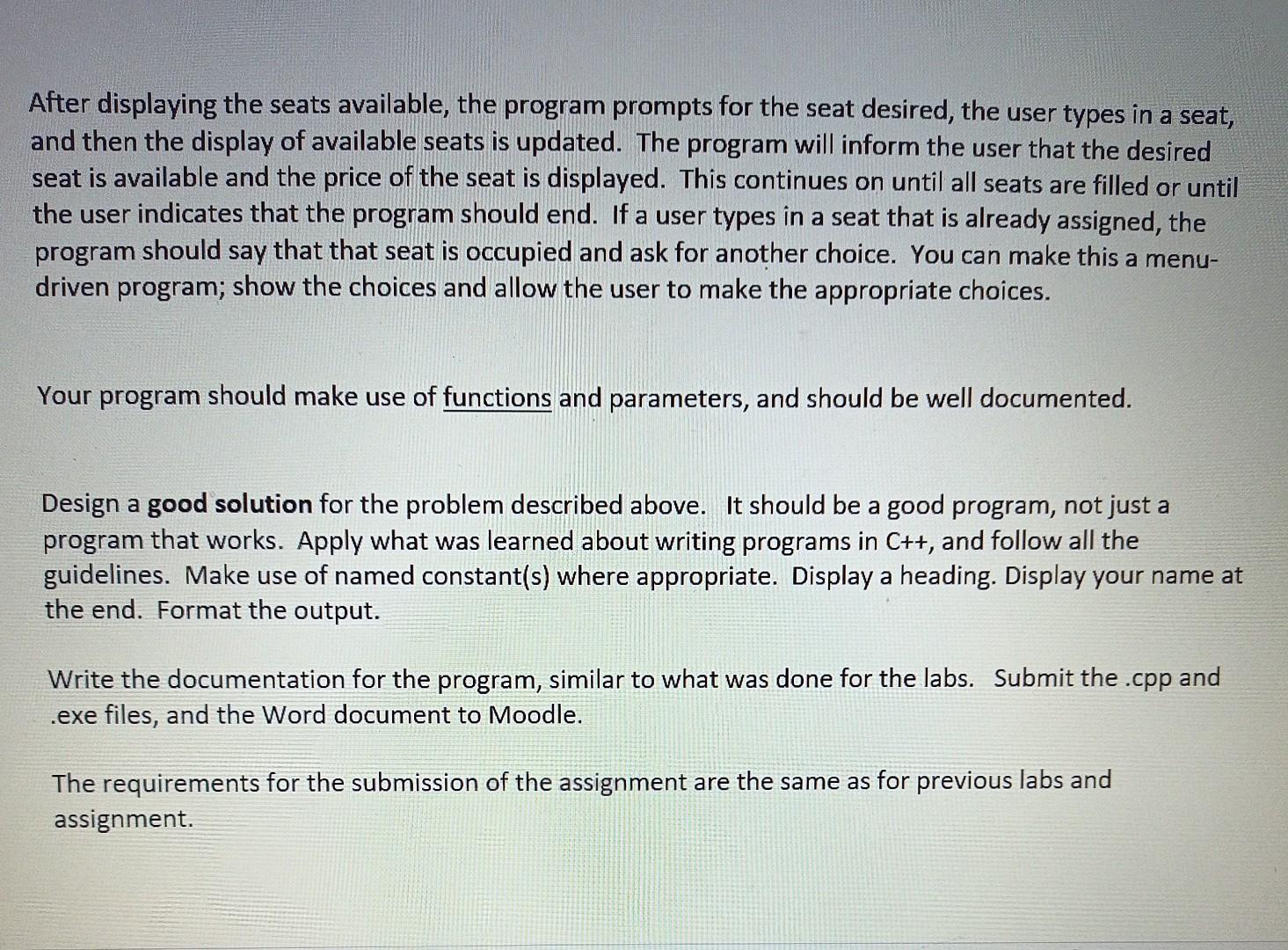 Solved Airplane Seating Assignment Design and write a | Chegg.com