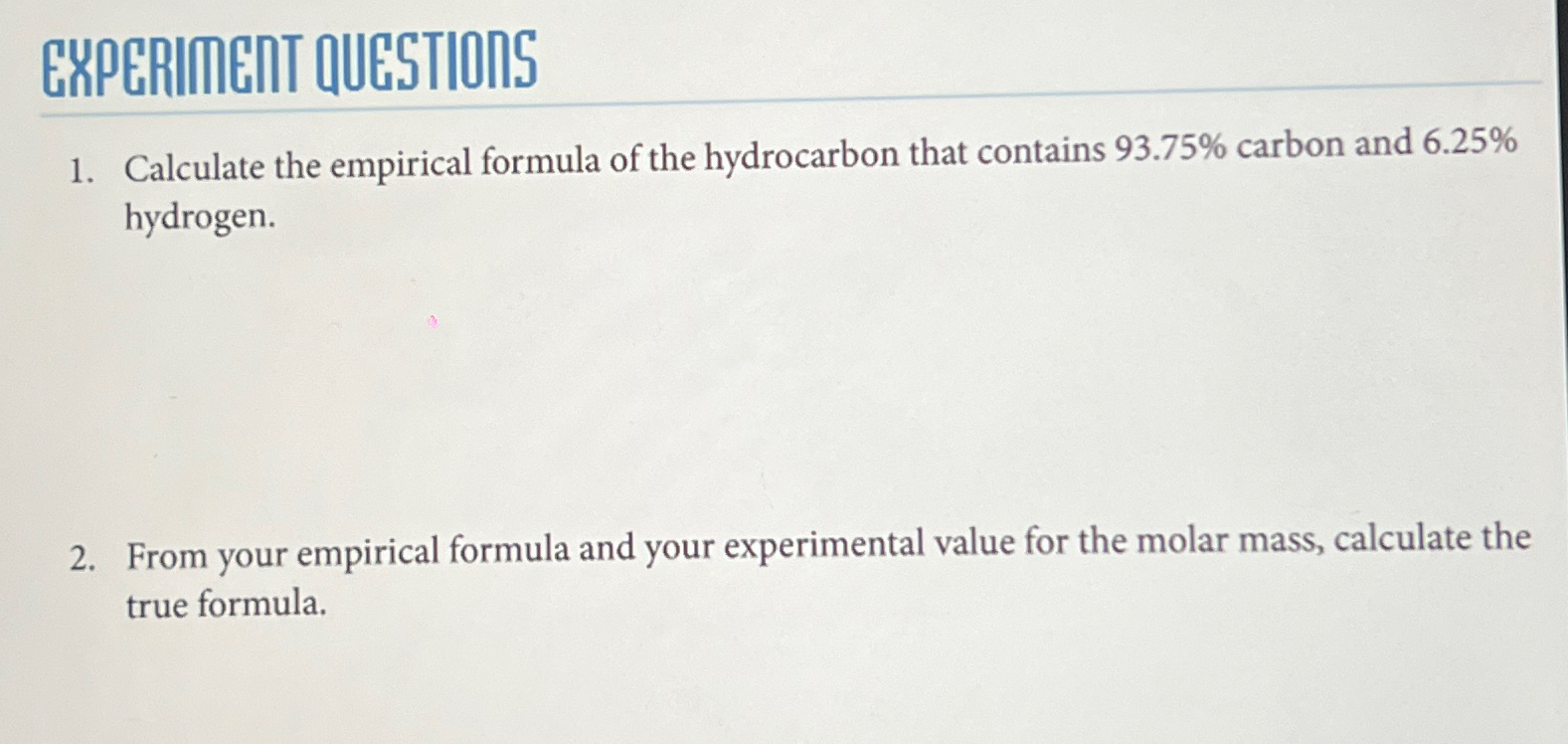 EXPERIIIENT QUESTIONSCalculate the empirical formula | Chegg.com